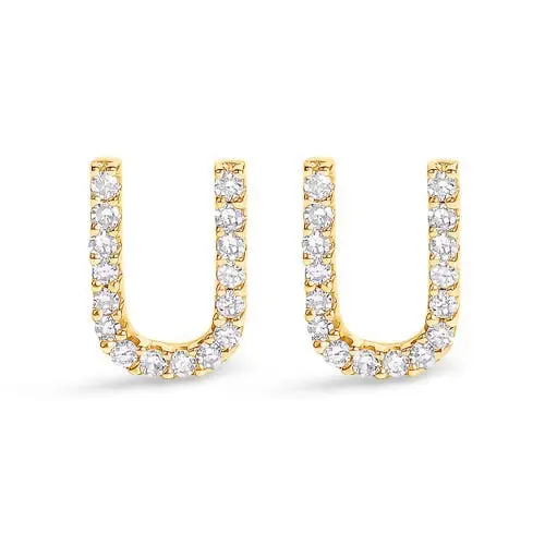 HAUS OF BRILLIANCE 10k Gold 1/10 Cttw Diamond Initial Stud Earring - Yellow Gold | U